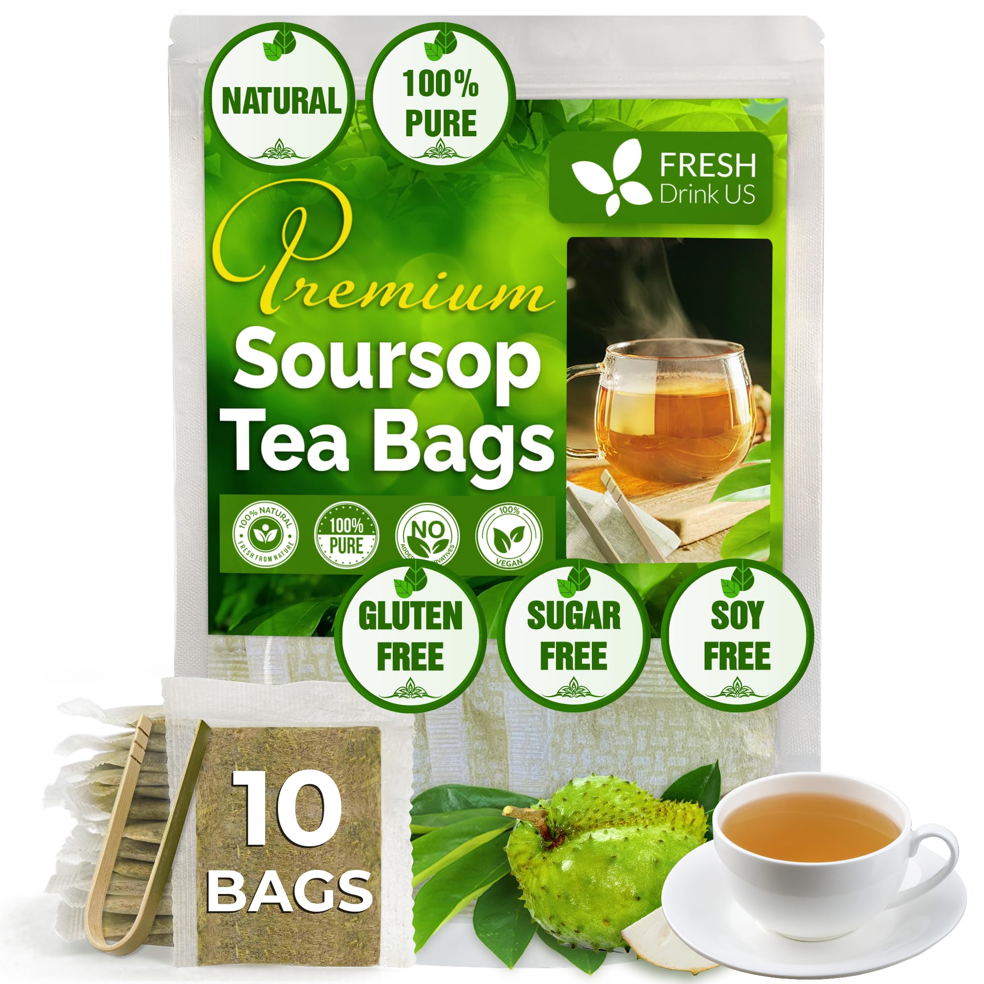 Amazon.com : FreshDrinkUS, Premium 10 Soursop Graviola Leaf Tea Bags ...