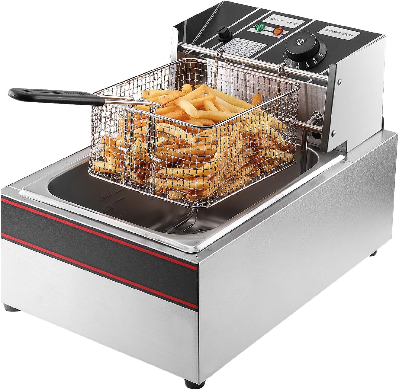 Flexzion Deep Fryer 1700W 6 Liter Stainless Steel Electric Fryer w/Fry ...