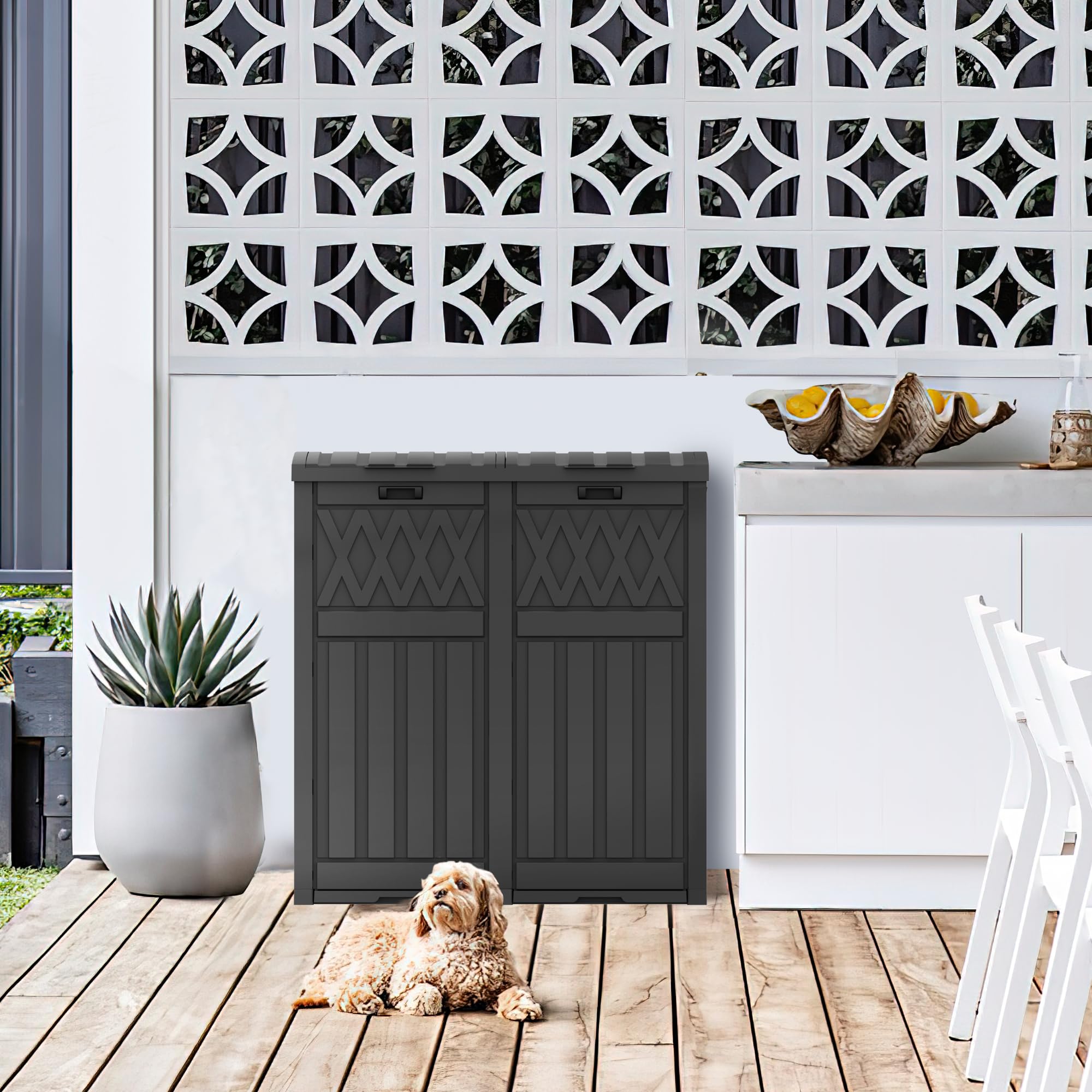 DWVO 62 Gallon Garbage Dual Can, Resin Outdoor Trash Can with Tiered ...