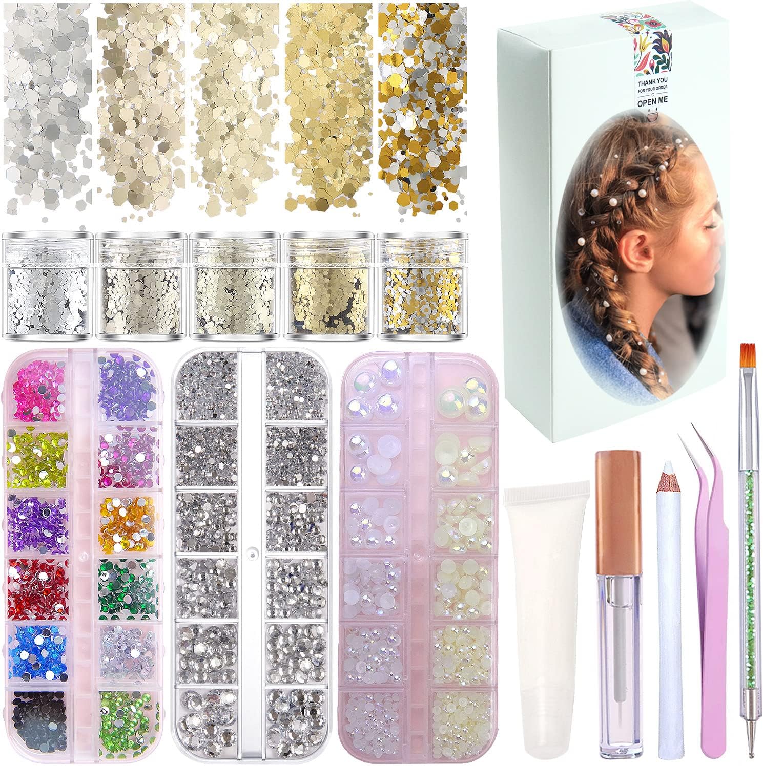 Amazon.com : Face Hair Gems Rhinestone with Makeup Glue, Flat Back ...