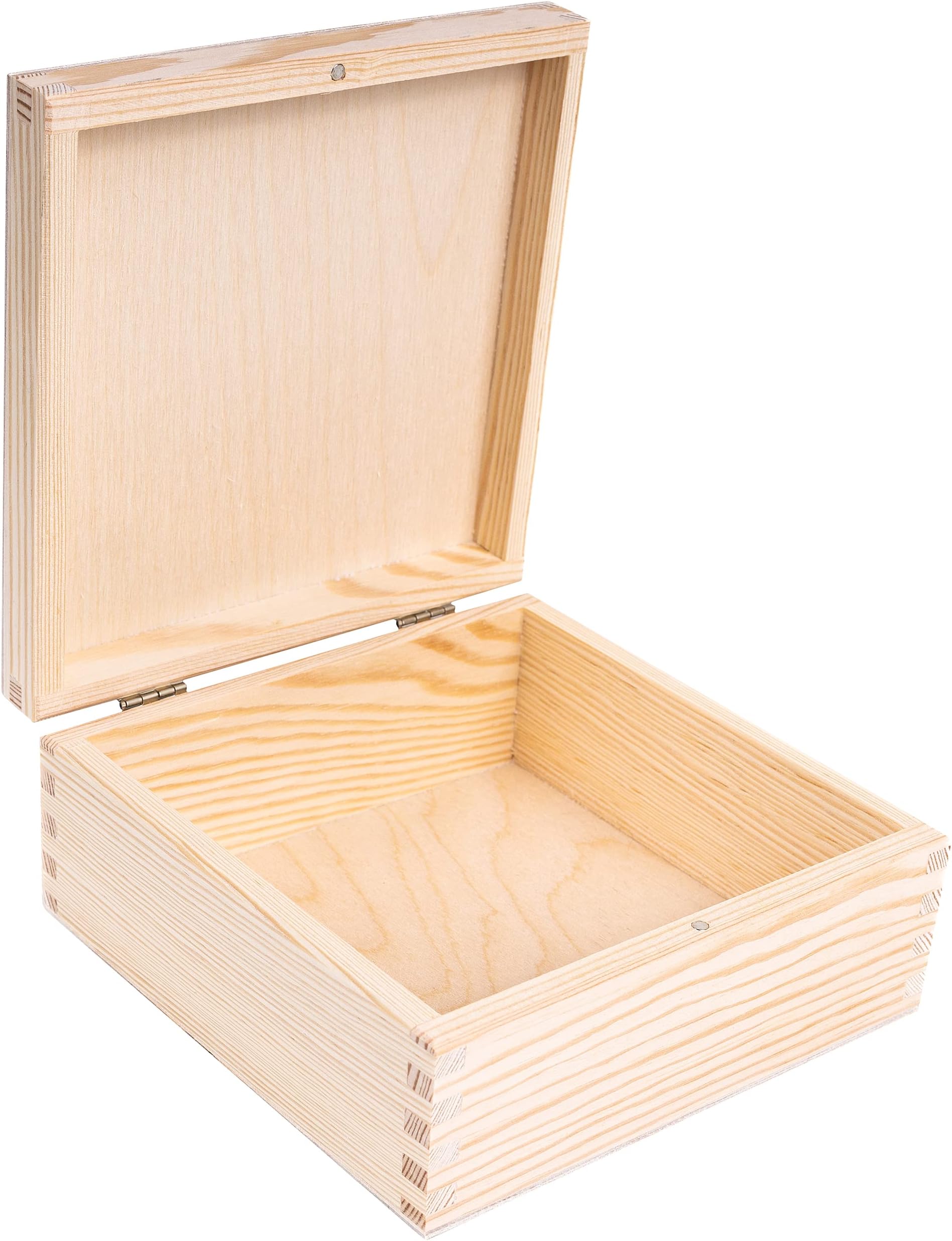 Square Small Wooden Storage Box with Hinged Lid & Holding Tape | 20 x ...