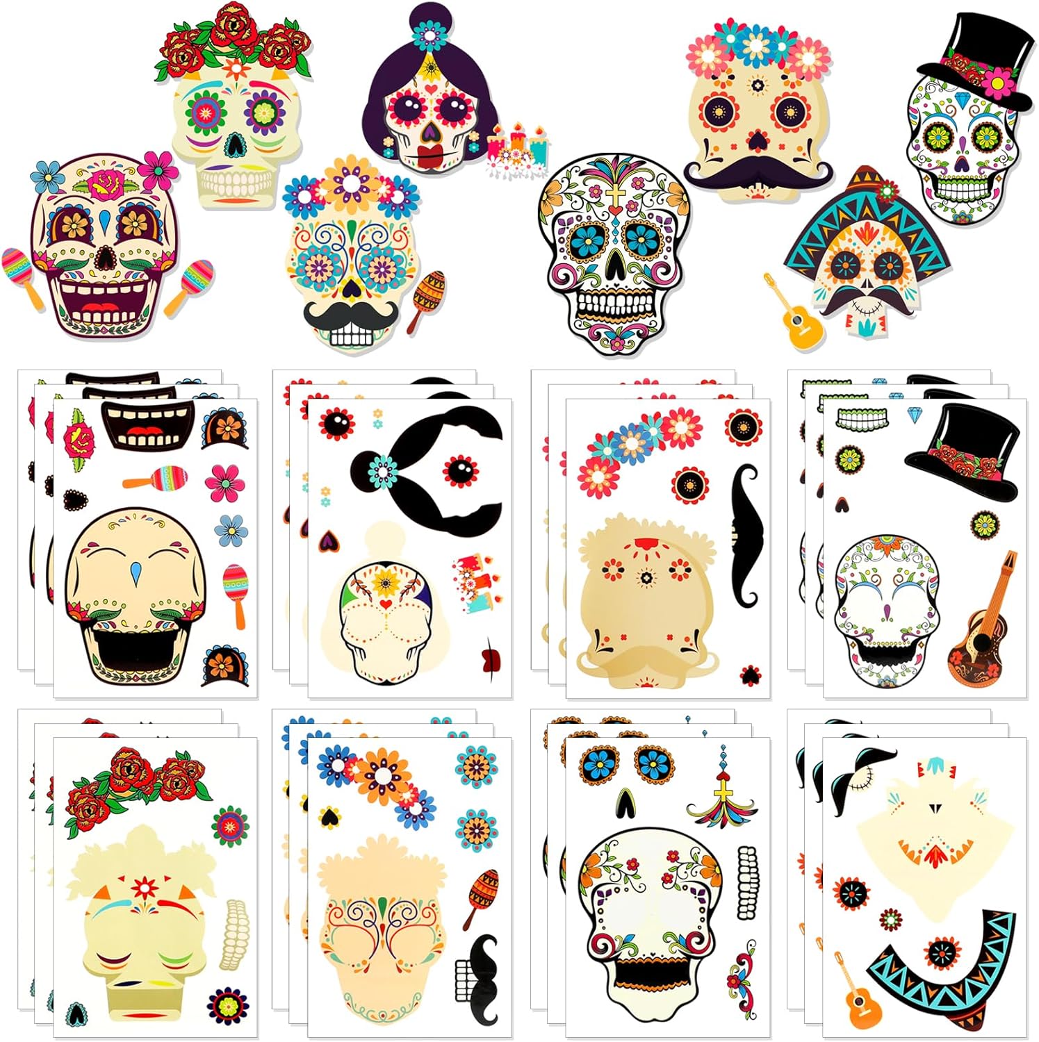 Amazon.com: HOWAF Day of The Dead DIY Stickers, 24 Sheets Halloween ...