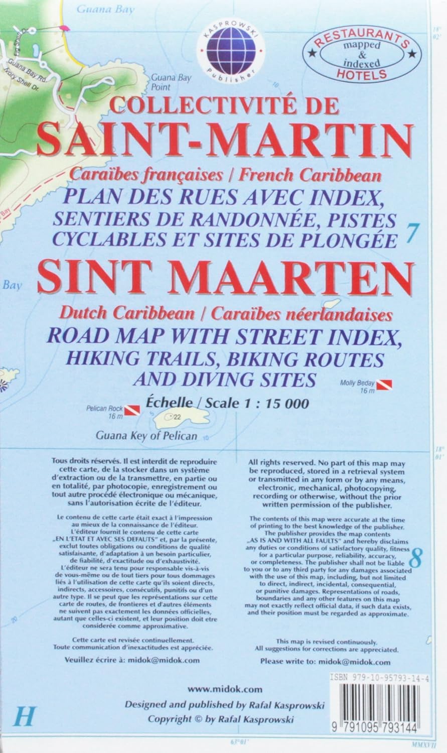 Amazon.com: St. Martin Road Map w/ Street Index, Hiking Trails, Biking ...