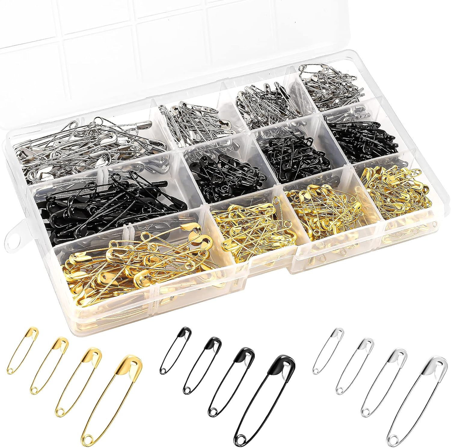 Amazon.com: 600 Pcs Assorted Strong Safety Pins with Storage Box for Clothes, Sewing, Crafts