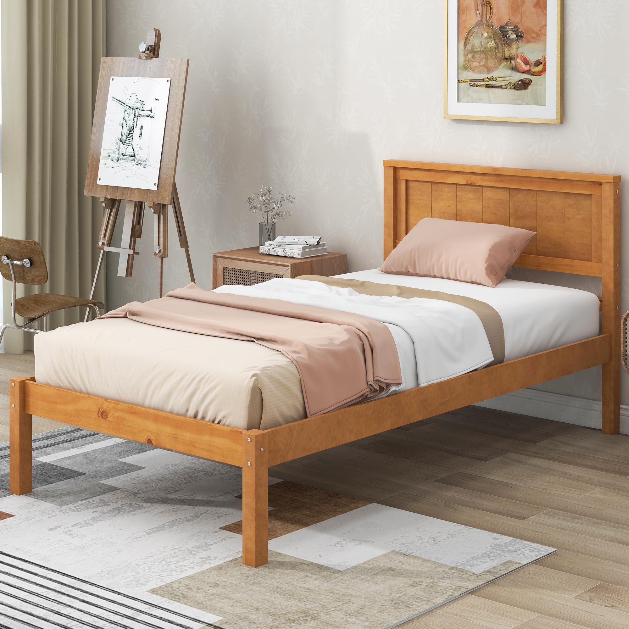 Amazon.com: P PURLOVE Twin Size Bed Frame,Solid Wood Platform Bed with ...