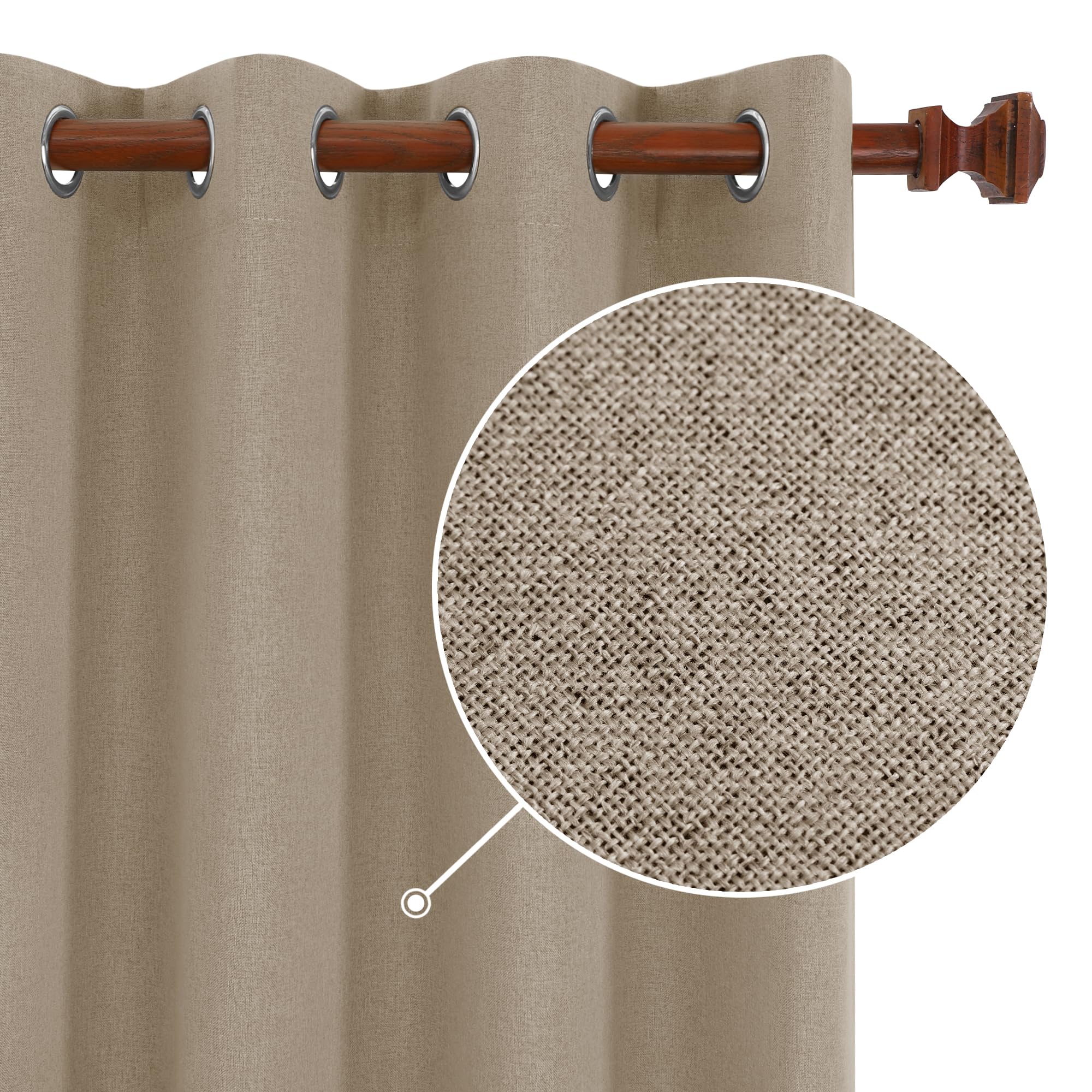 Deconovo Linen Textured Total Blackout Grommets Curtain Drapes Thermal ...