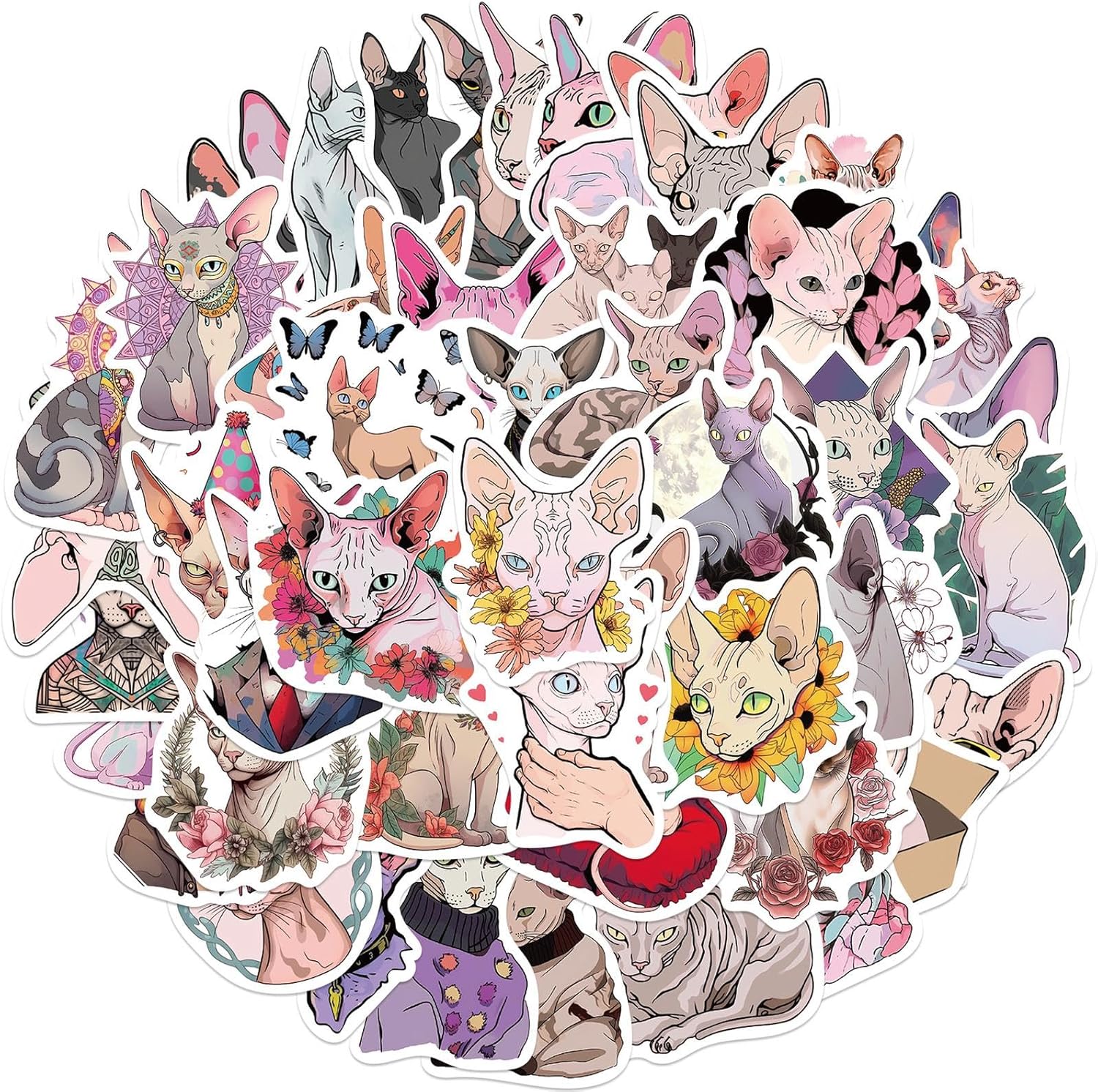 Amazon.com: BJSK 50pcs Cute Sphynx Cat Stickers, Funny Hairless Cat ...