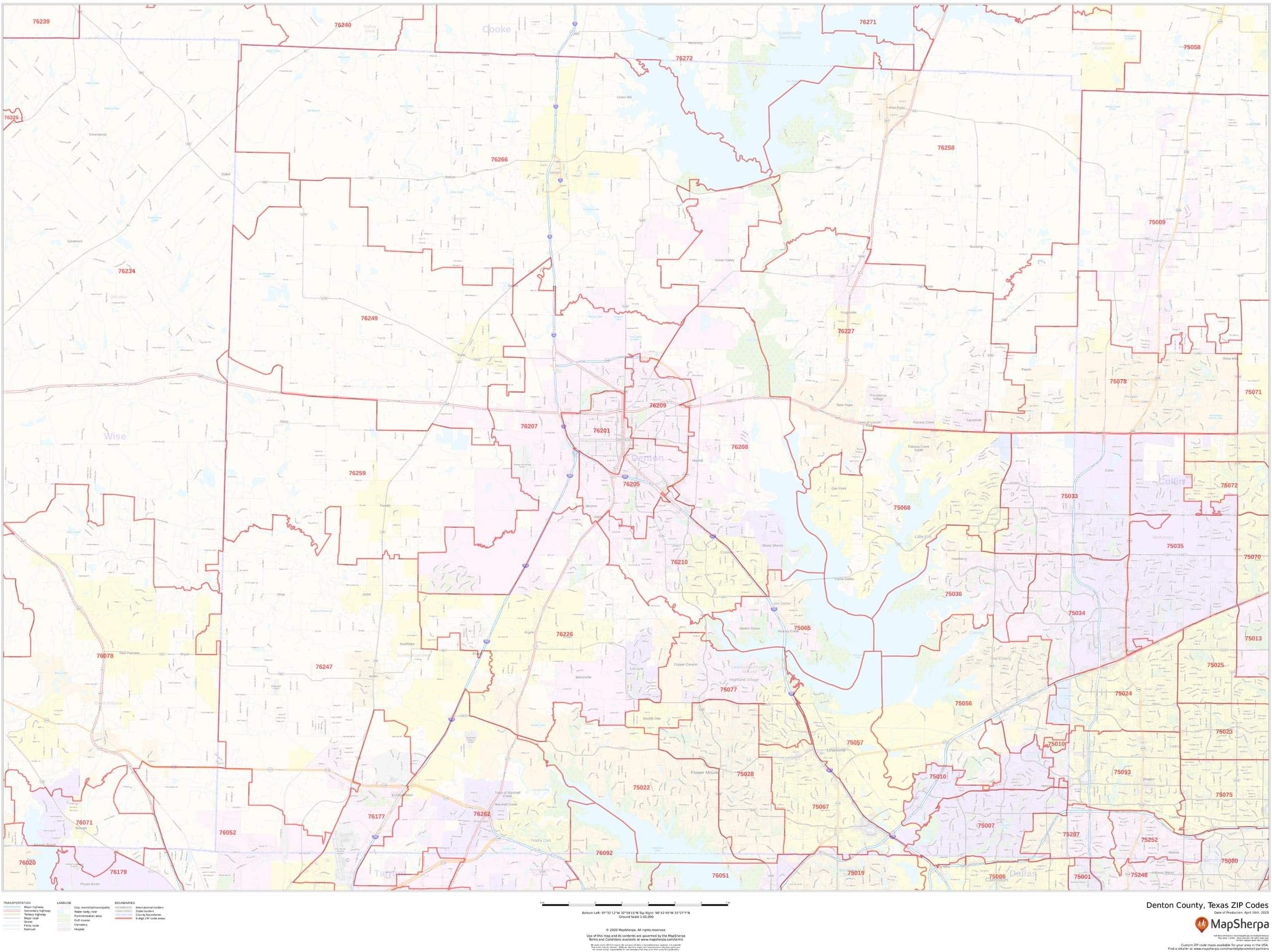 Amazon.com : Dallas - Fort Worth, Texas Zip Codes - 48" x 36" Paper ...