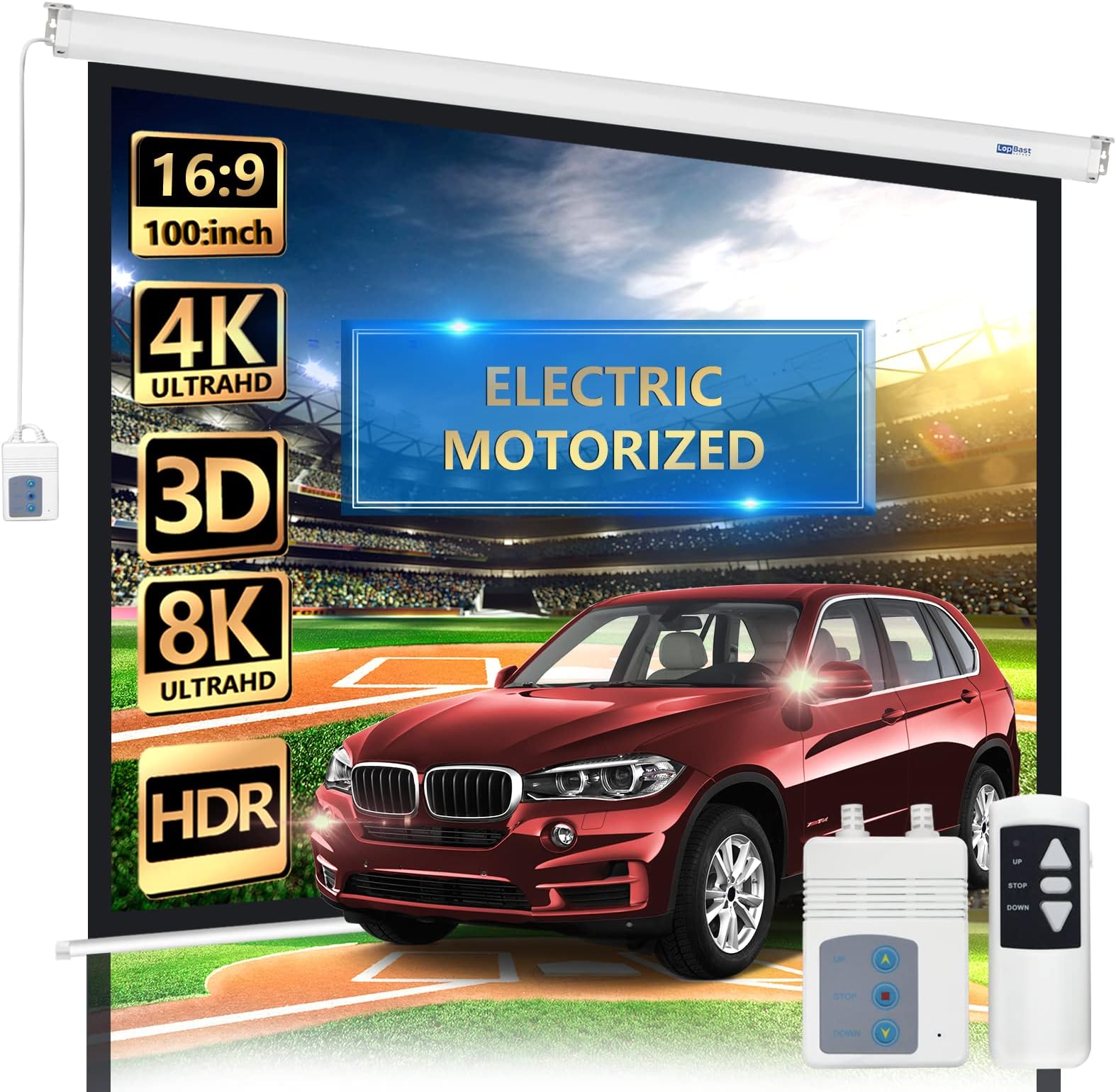 Amazon.com: Auto Motorized Projector Screen 100 inch 16:9 HD Diagonal ...