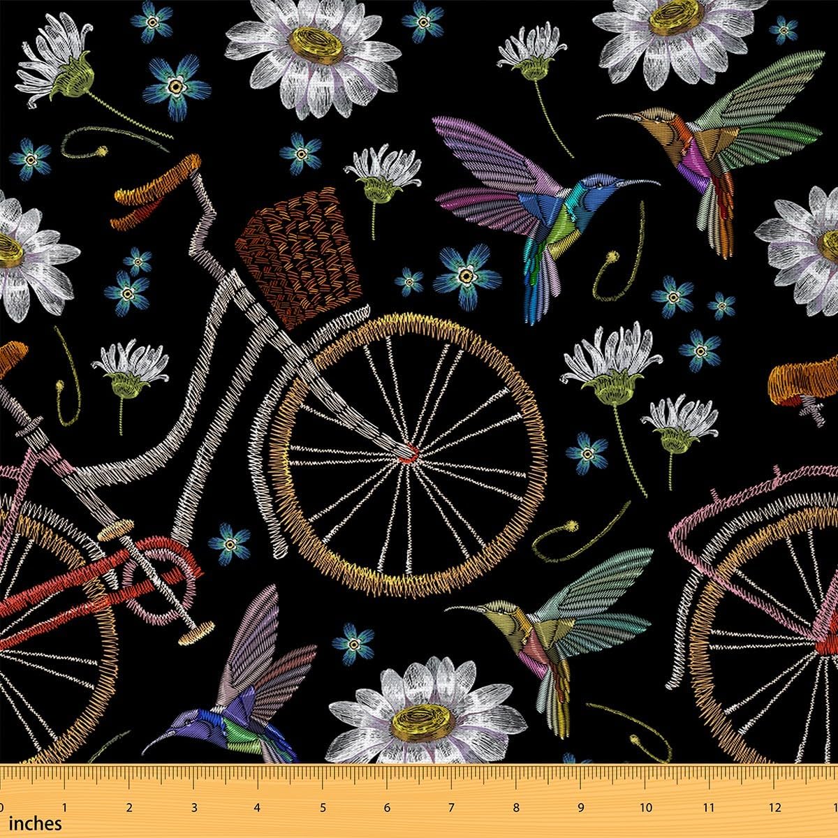 Amazon.com: Farmhouse Bicycle Fabric by The Yard,Watercolor Hummingbird ...