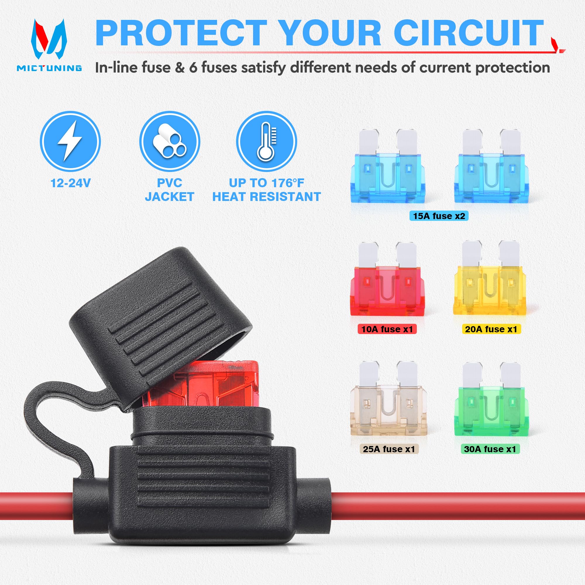 Snapklik.com : MICTUNING 2PCS 1.5FT 12AWG Power SAE Socket Sidewall ...