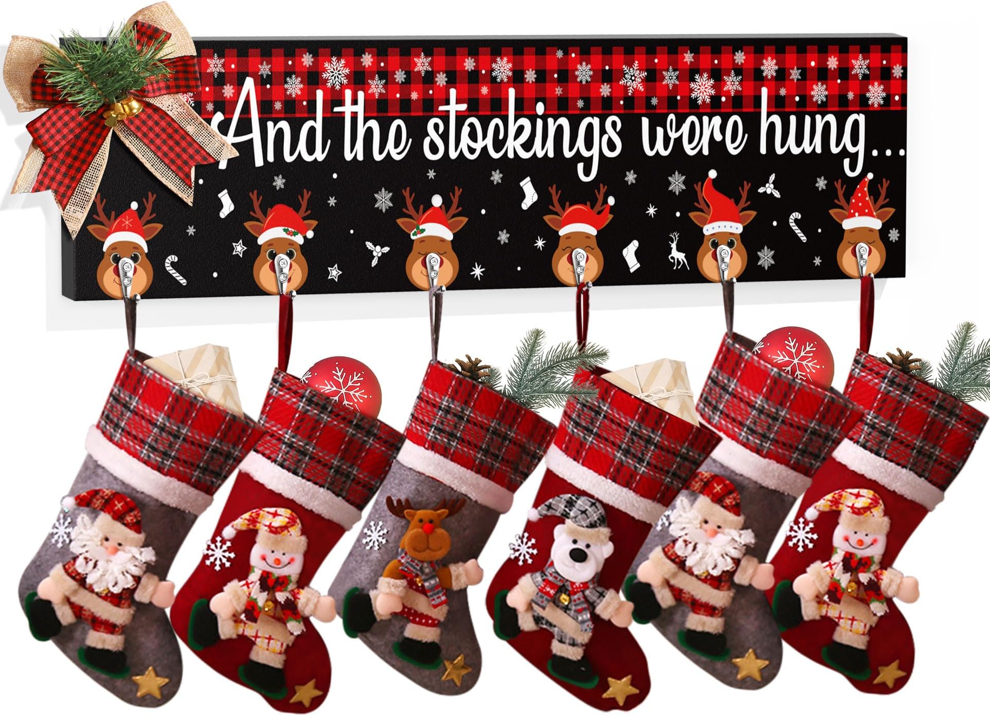 Amazon.com: Extra Large Wooden Christmas Stocking Holder with 6 Hangers ...