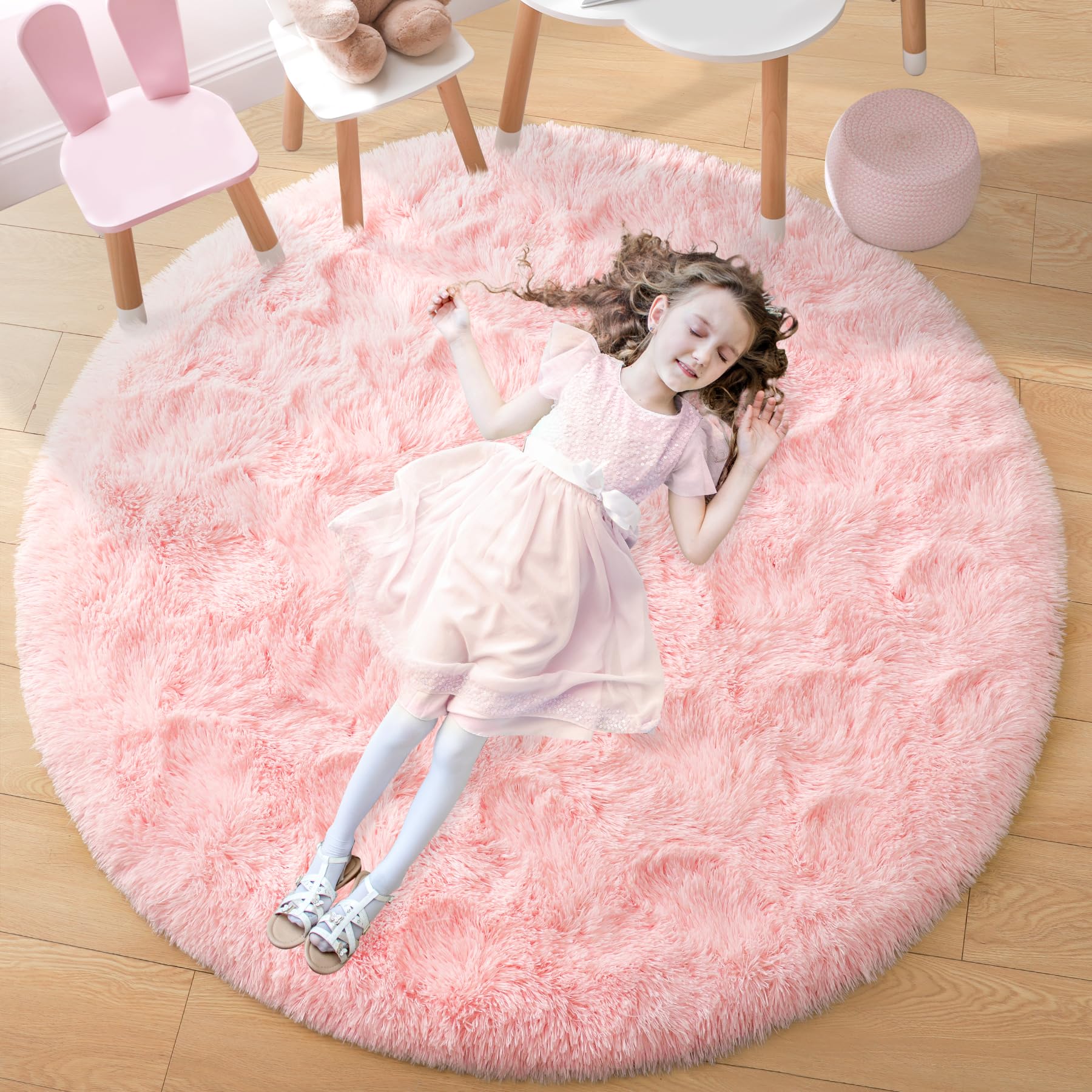 Amazon.com: Noahas Fluffy Round Rug 4Ft,Pink Rugs for Bedroom Girls ...