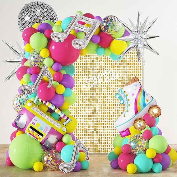 Amazon.com: 80s 90s Party Decorations, JOGAMS 167Pcs Neon Balloons Arch ...