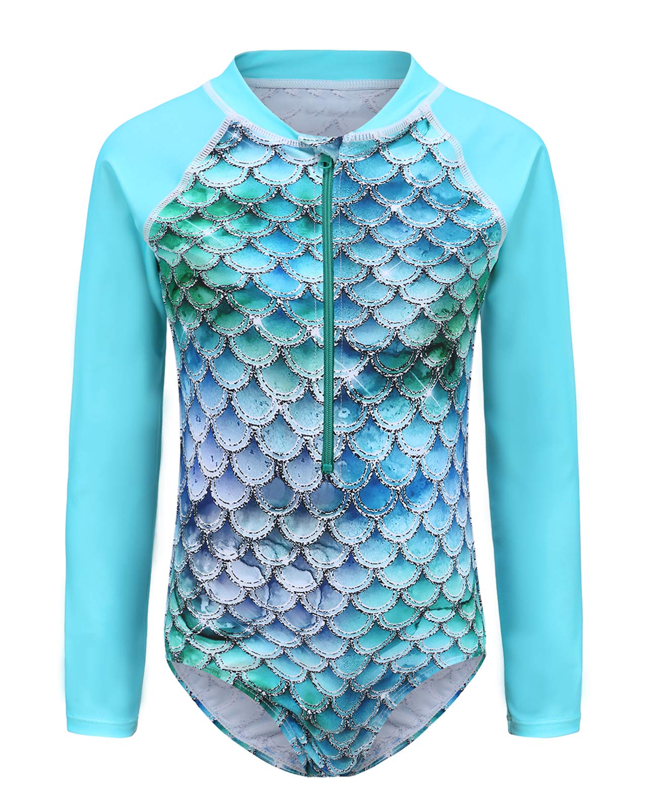 Snapklik.com : Girls One Piece Mermaid Swimsuits Long Sleeve Rash Guard ...