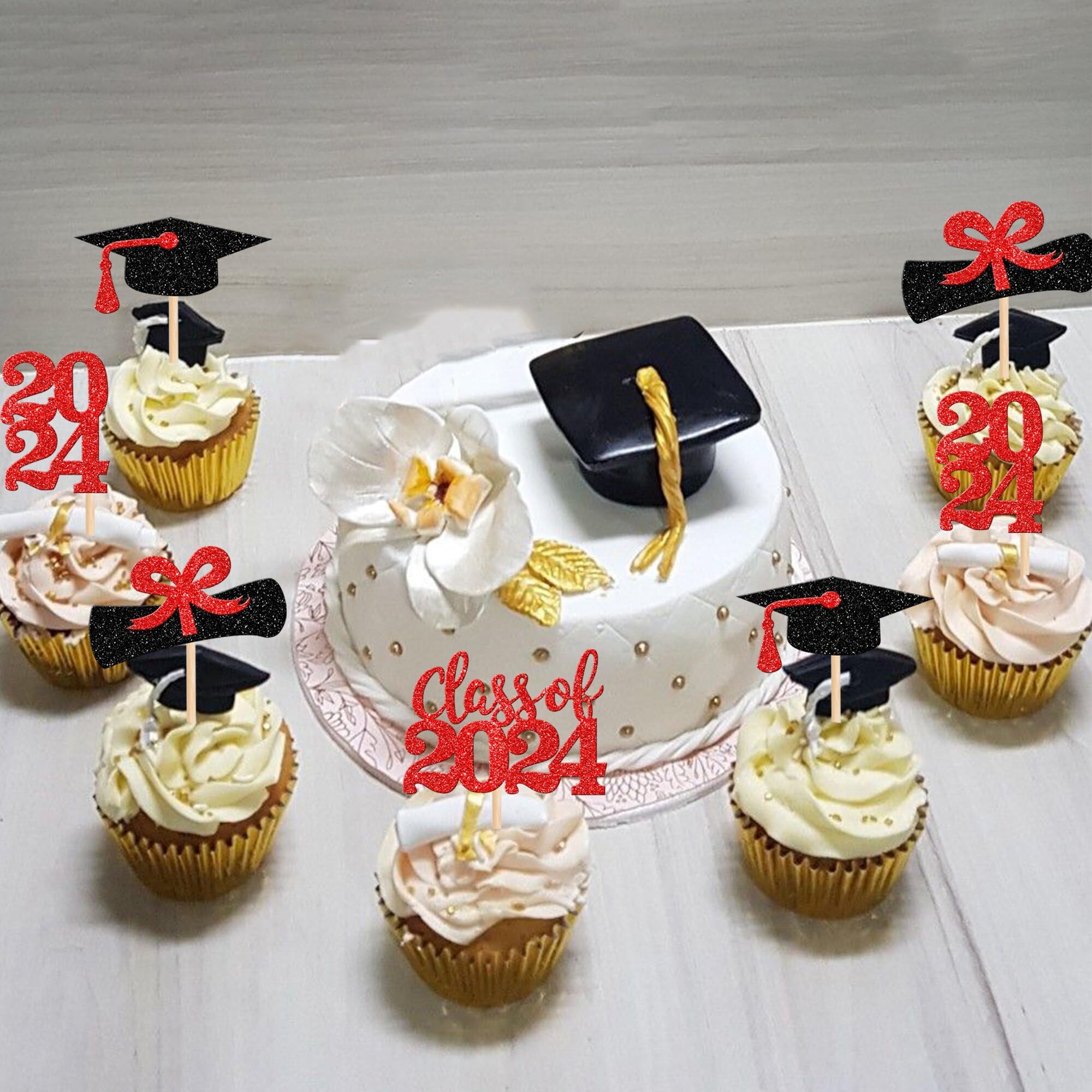Snapklik.com : 36 PCS 2024 Graduation Theme Cupcake Toppers Glitter ...