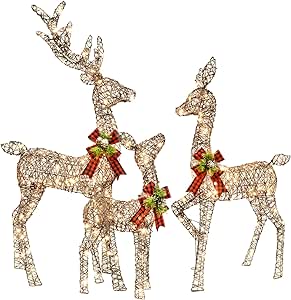 Lighted Christmas Decoration Deer 3 Piece, HOYECHI Light up Christmas Decor Reindeer Family Set ...