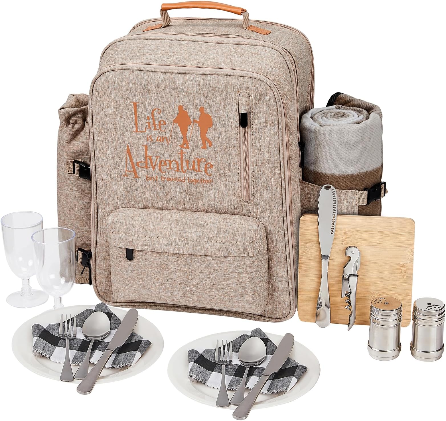 Amazon.com: Fern & Soul - Picnic Backpack for 4 - Picnic Basket For 4 ...