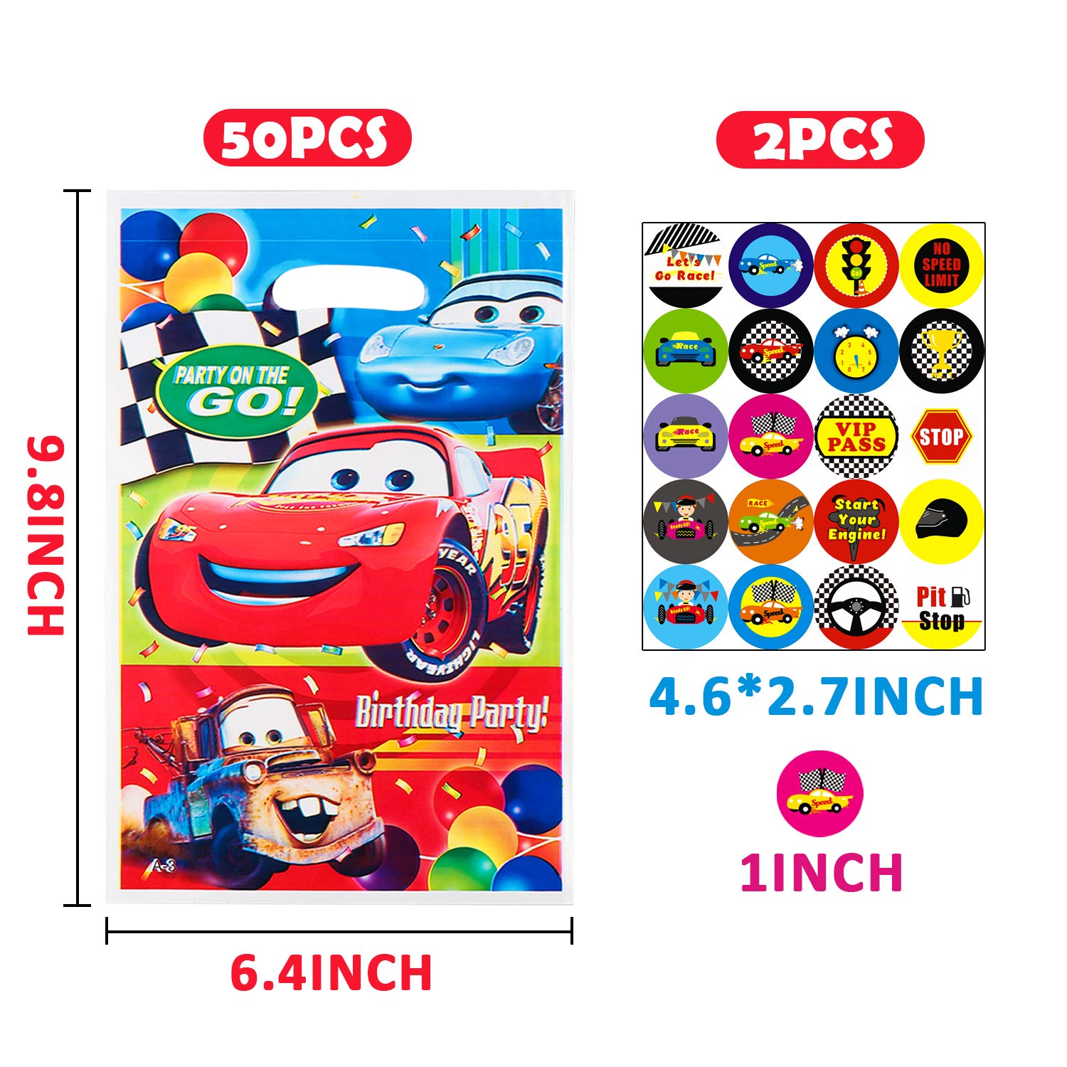 Laffact Race Car Goodies Candy Treat Bags, 50Pcs Race Car Plastic Bags ...