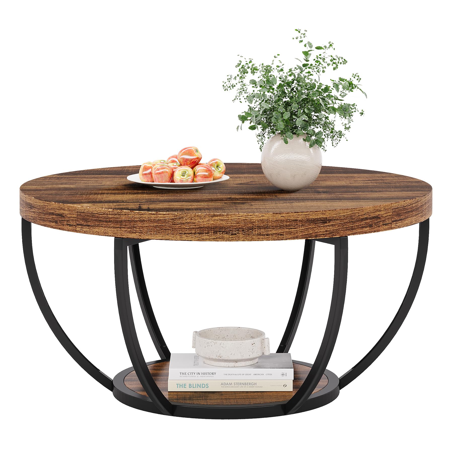 Tribesigns Round Coffee Table, 31.7" Wooden 2-Tier Circle Coffee Table ...
