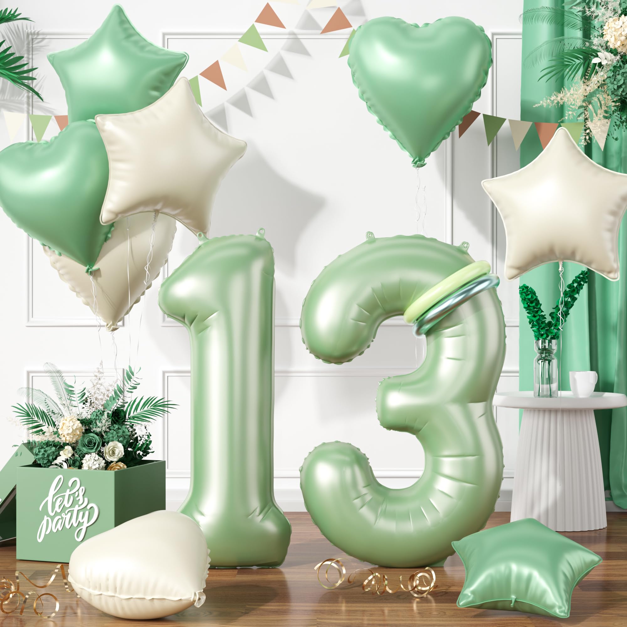 Amazon.com: Sage Green Number 13 Balloons, Green 13 Number Balloons ...