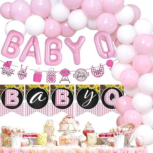 Amazon.com: LaVenty Pink BBQ Baby Shower Backdrop Decorations BBQ Party ...