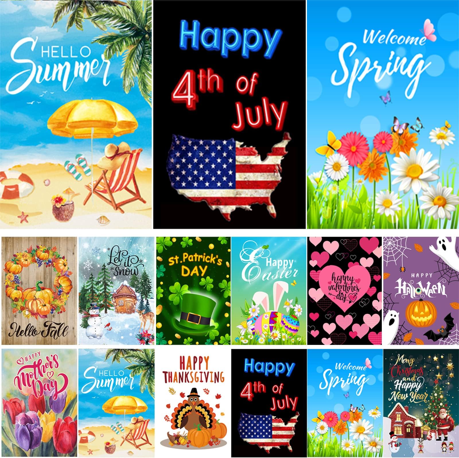 Amazon.com : CDLong Seasonal Garden Flag Set of 12 Double Sided 12 x 18 ...
