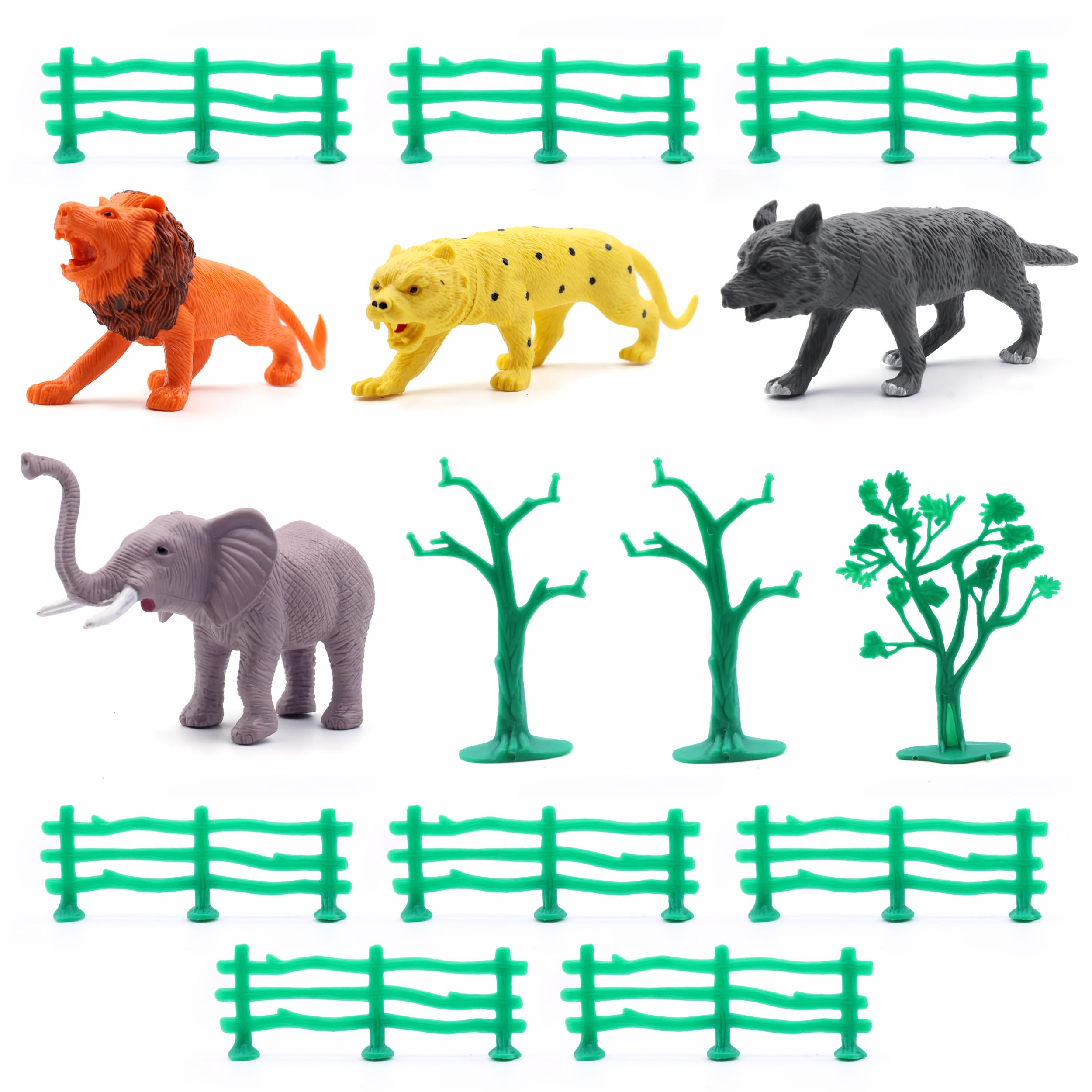 Buy Chanak Realistic Wild Animal Set with Tree & Fence for Kids, 15 ...
