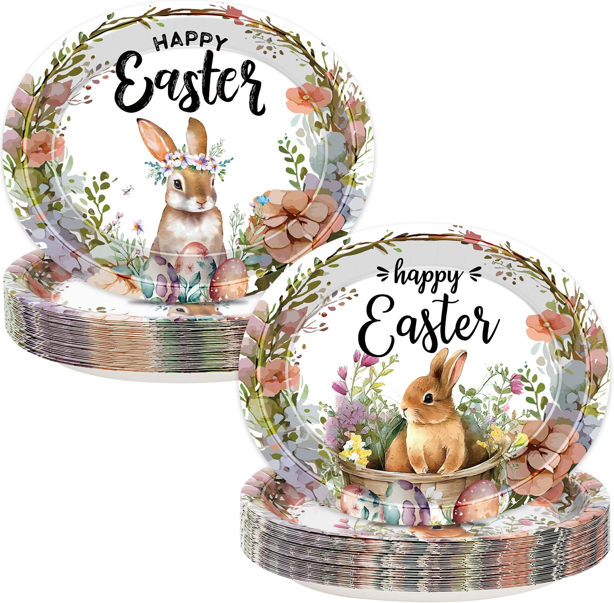 Amazon.com: HiEnjoin 50PCS Easter Plates, Easter Spring Bunny Egg ...