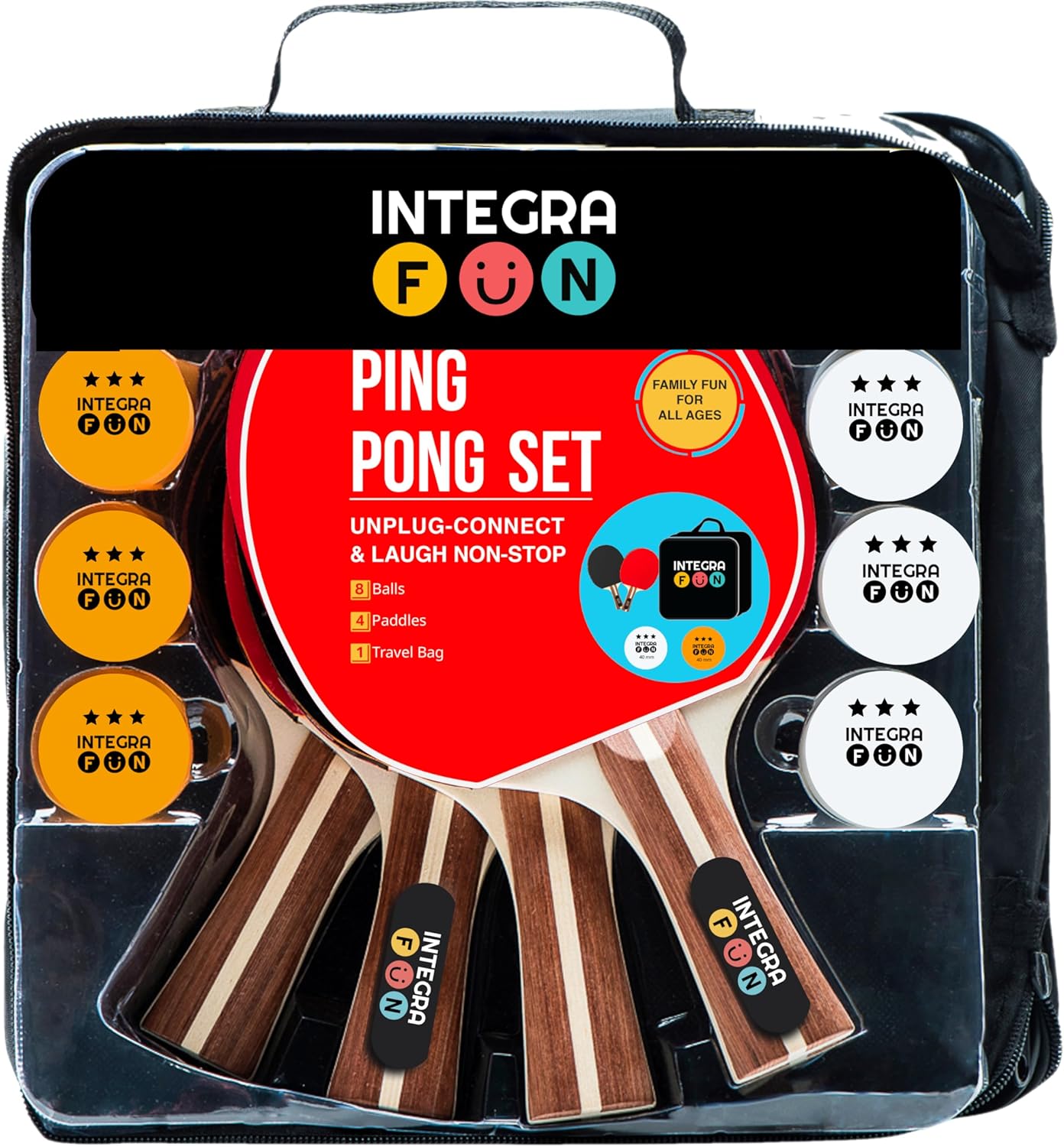 Amazon.com : Ping Pong Paddles and Balls Set by IntegraFun- 4 Player ...