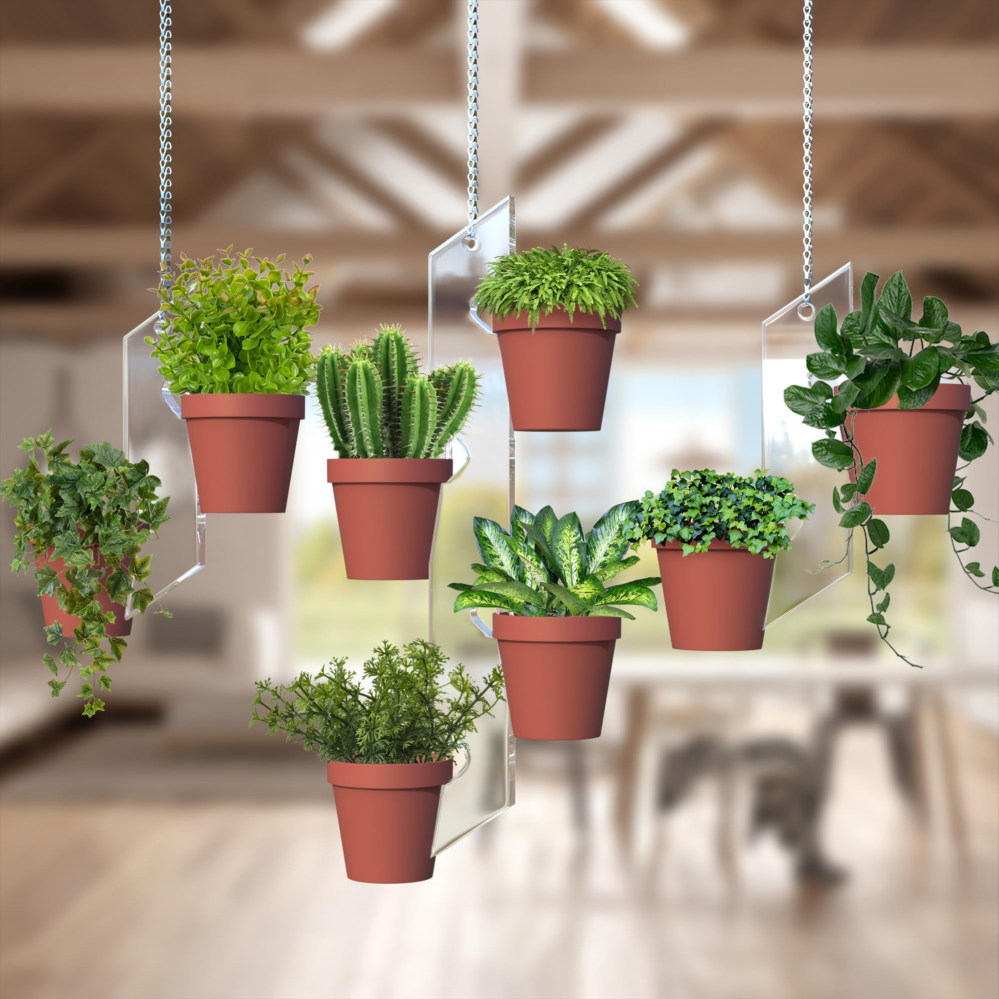 Stylish Acrylic Pot Plant Hanger - Invisible Indoor/Outdoor 3-Piece ...