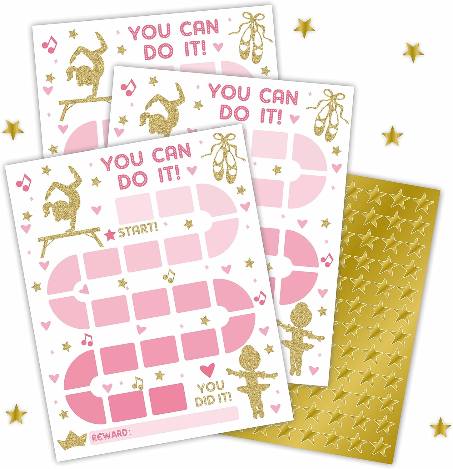 Amazon.com : 10 Reward Chart with 206 Golden Star Stickers-Gymnastic ...