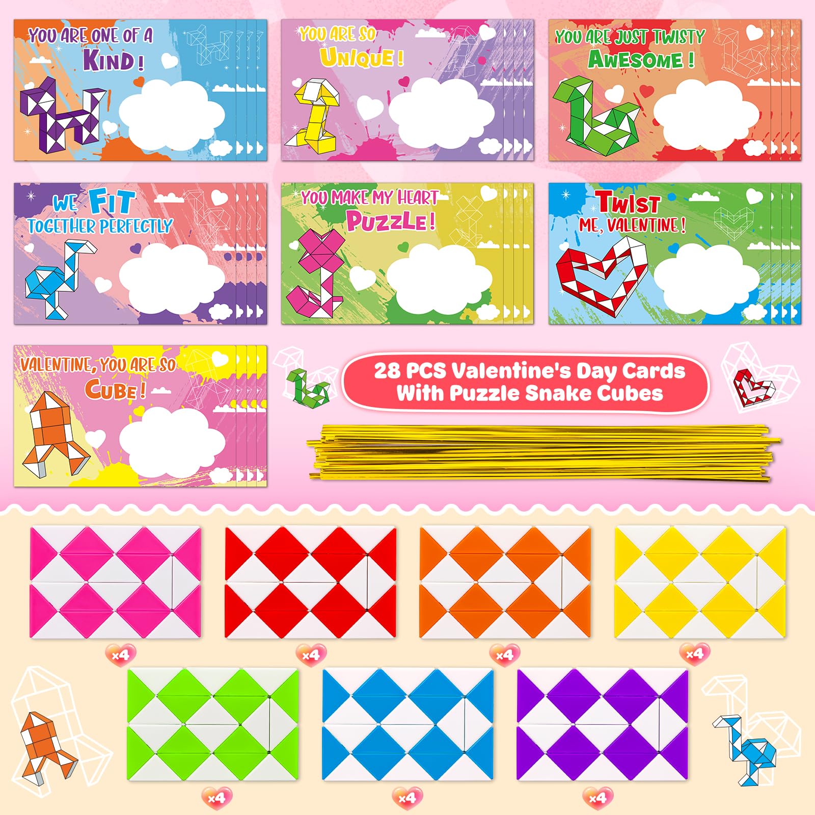 Snapklik.com : 28 Pack Valentine Cards For Kids Classroom, Mini Twist ...