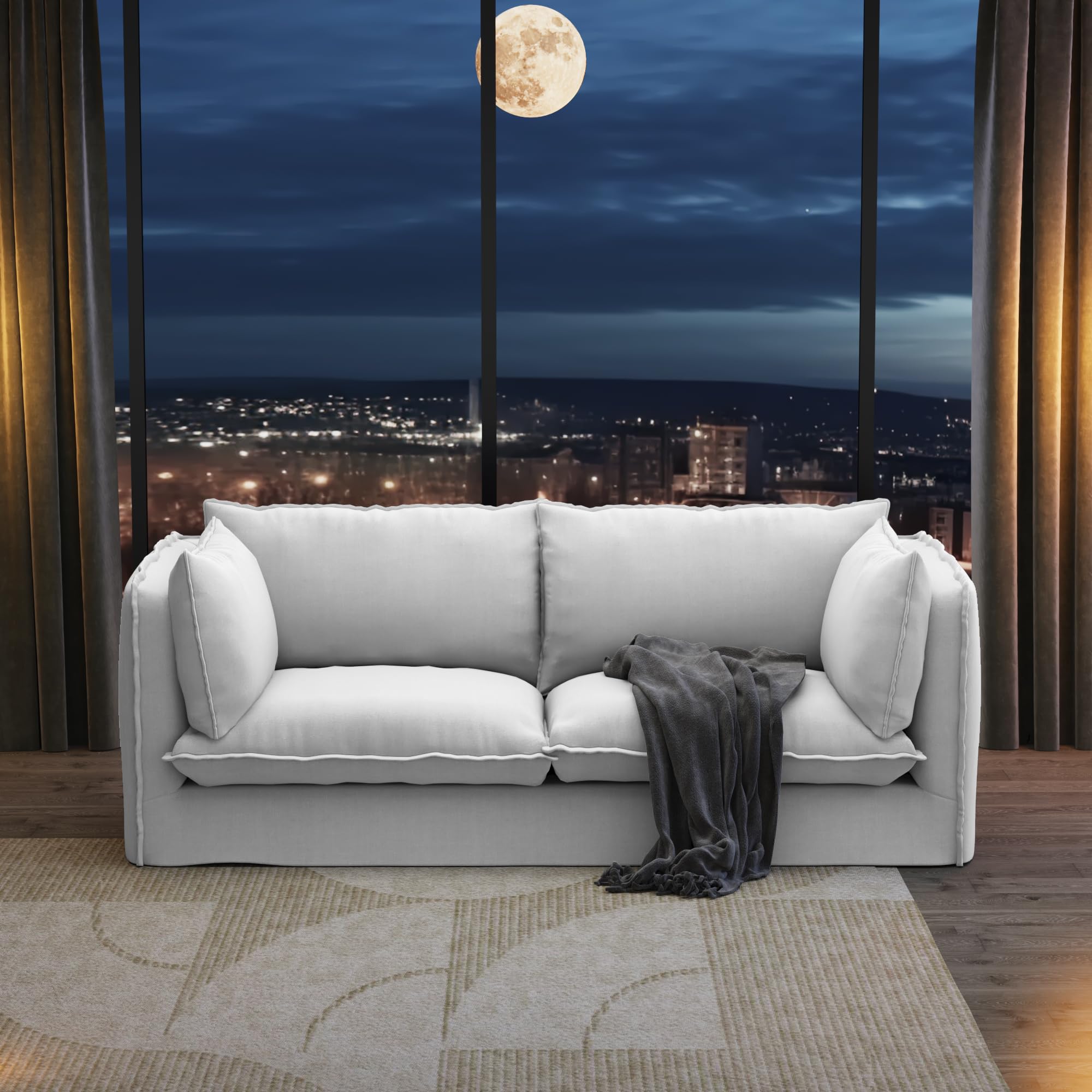 80 Inch Down Sofa Couches for Living Room Linen Fabric 3 Seater Couch ...