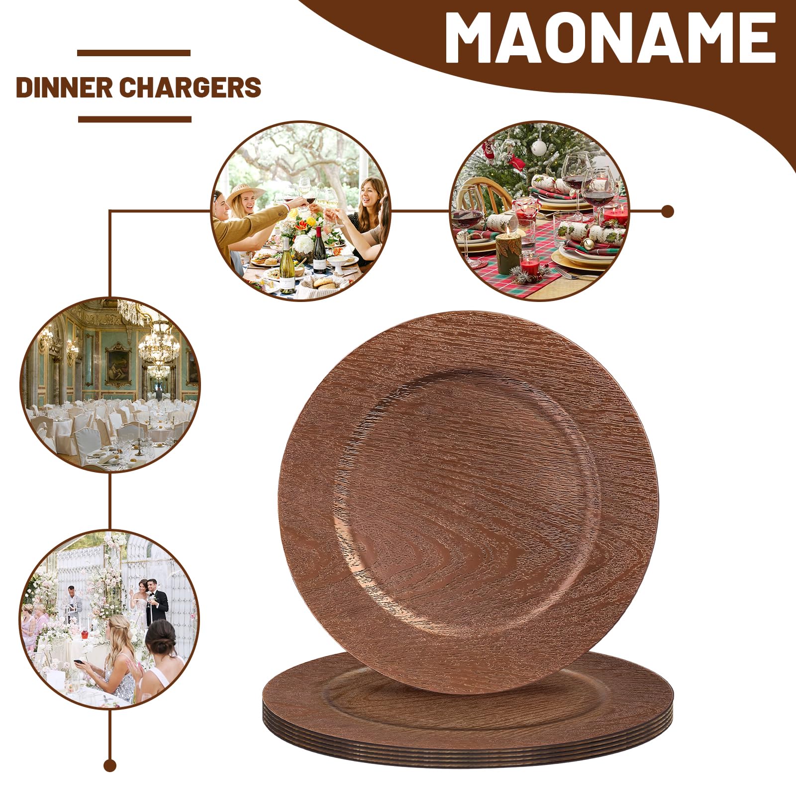 Snapklik.com : Round Charger Plates Set Of 6, 13 Inch Brown Charger For ...