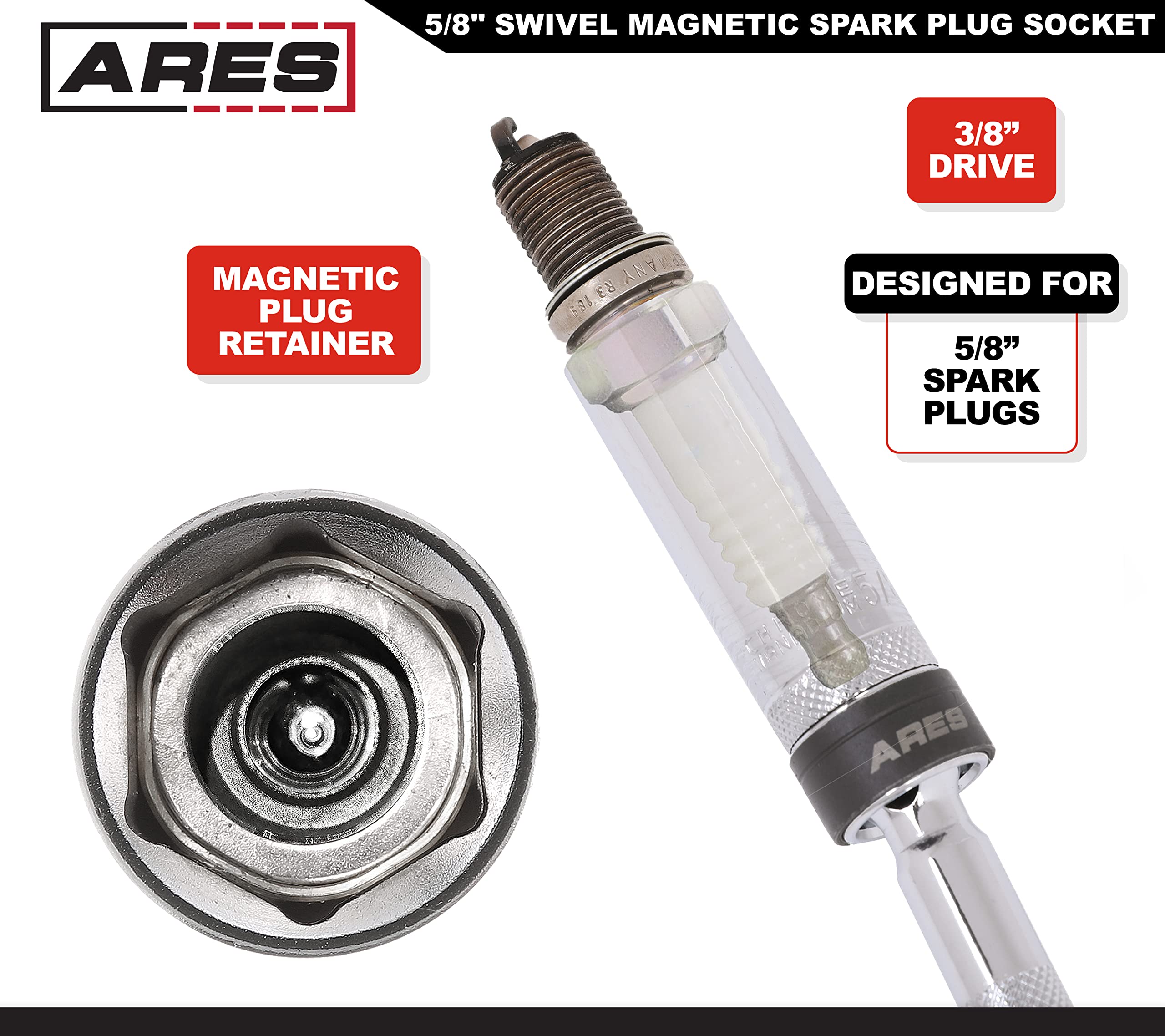 Snapklik.com : ARES 11047-3/8-Inch Drive By 5/8-Inch Magnetic Swivel Spark Plug Socket