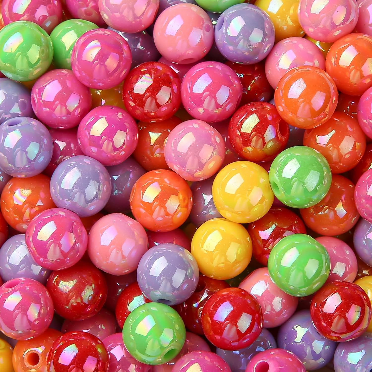 Amazon.com: BERMRO 12mm Acrylic Beads Rainbow Colors Beads Ab Color ...