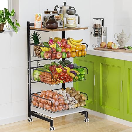 KWER Rotating Kitchen Trolley Kitchen Rack for Kitchen Multi-Purpose ...