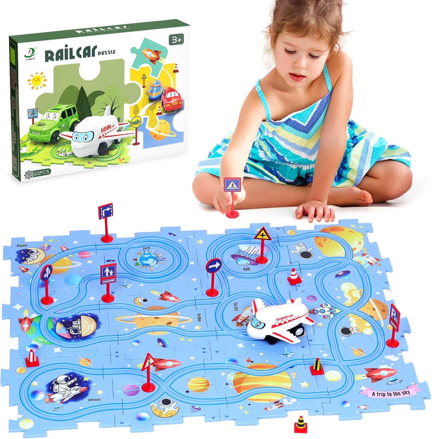 Amazon.com: SYSAMA 25PCS Puzzle Racer Car Track Set for Kids Space ...
