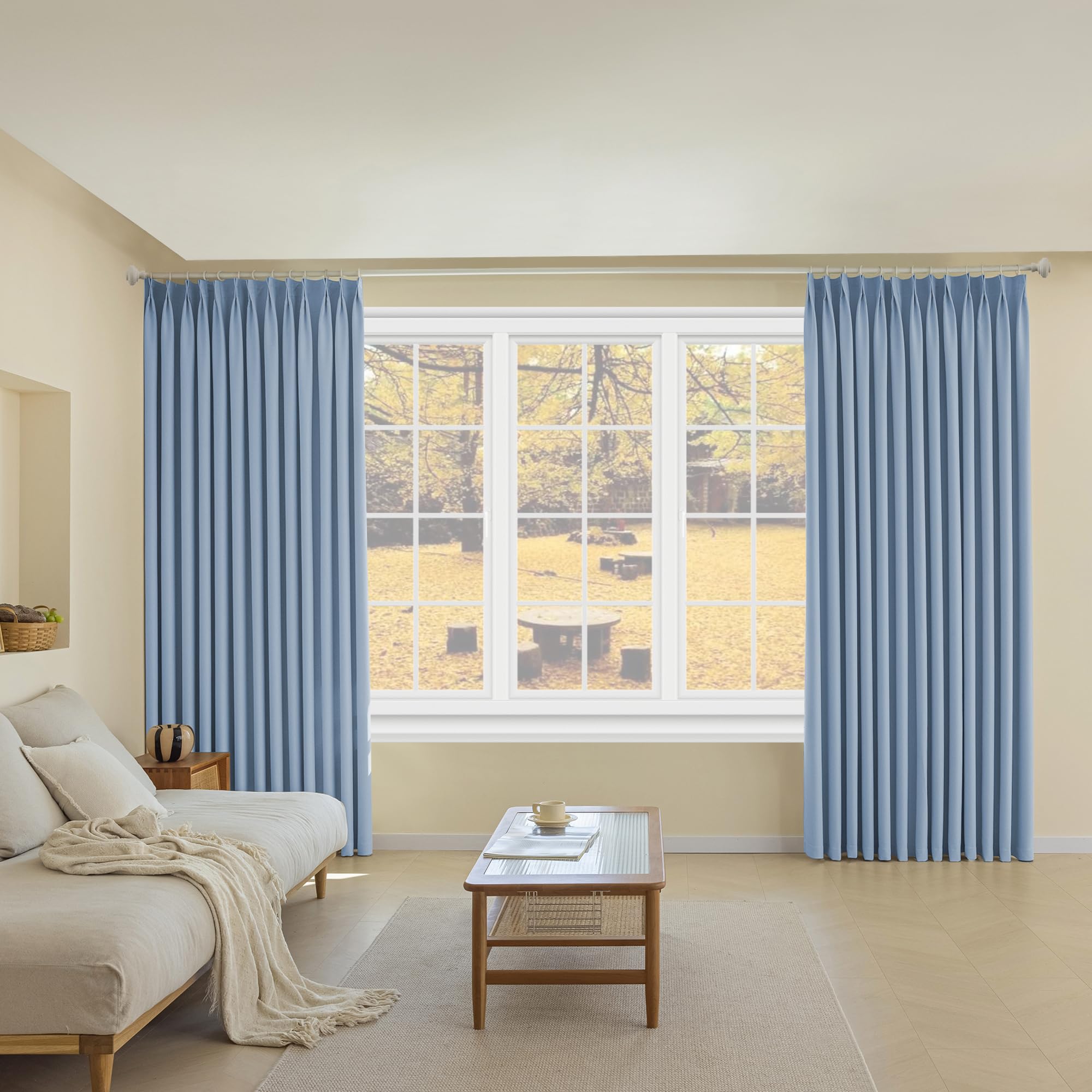 Amazon.com: MUMFAS Sky Blue Pinch Pleat Curtain 52" W x 84" L Solid ...