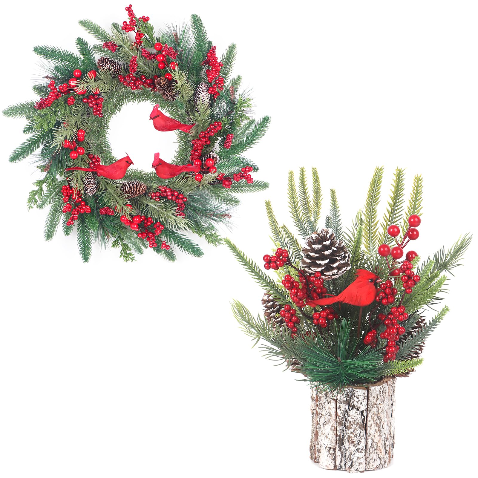 Amazon.com: 22 Inch Red Cardinals Christmas Wreaths for Front Door and ...
