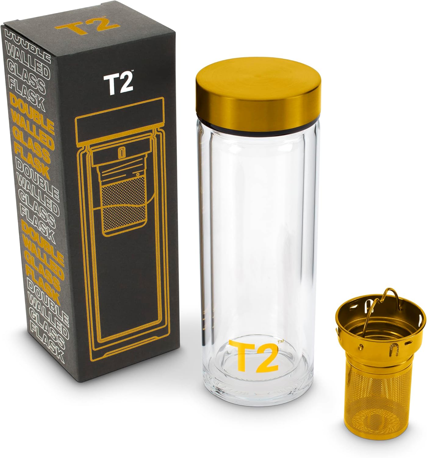 T2 Tea Boxed Double Walled Glass Flask with Stainless Steel Infuser ...