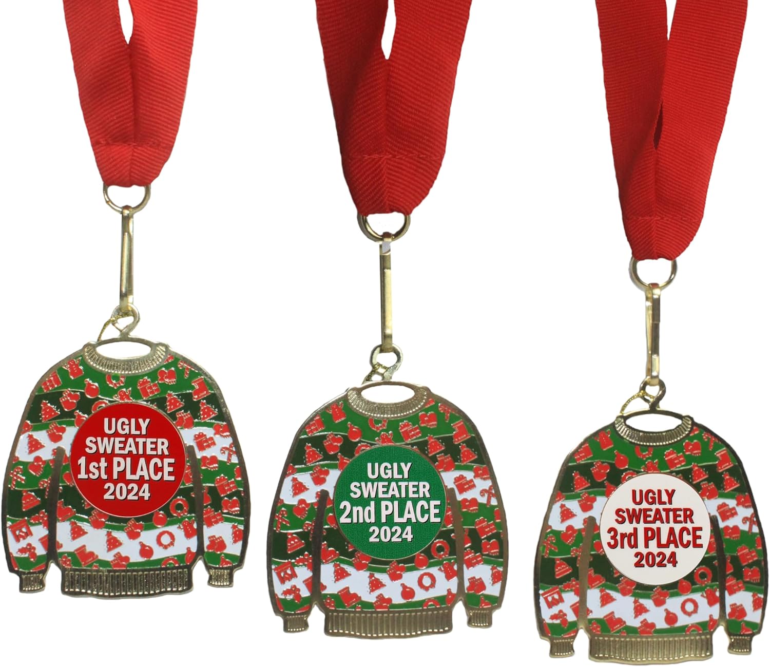 Amazon.com : Ugly Christmas Sweater Contest Ornament Medal Set – 1st ...