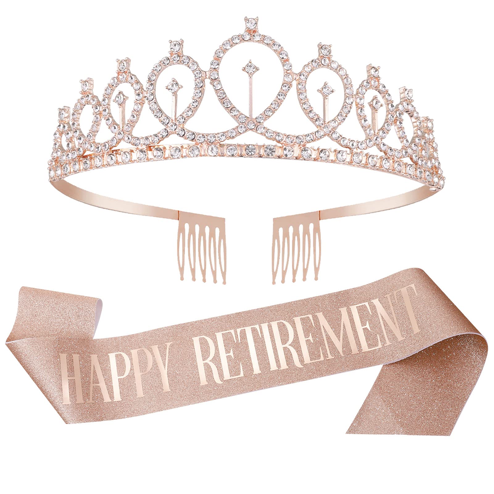 Buy Bestomrogh Happy Retirement Sash and Tiara, Rose Gold Happy ...