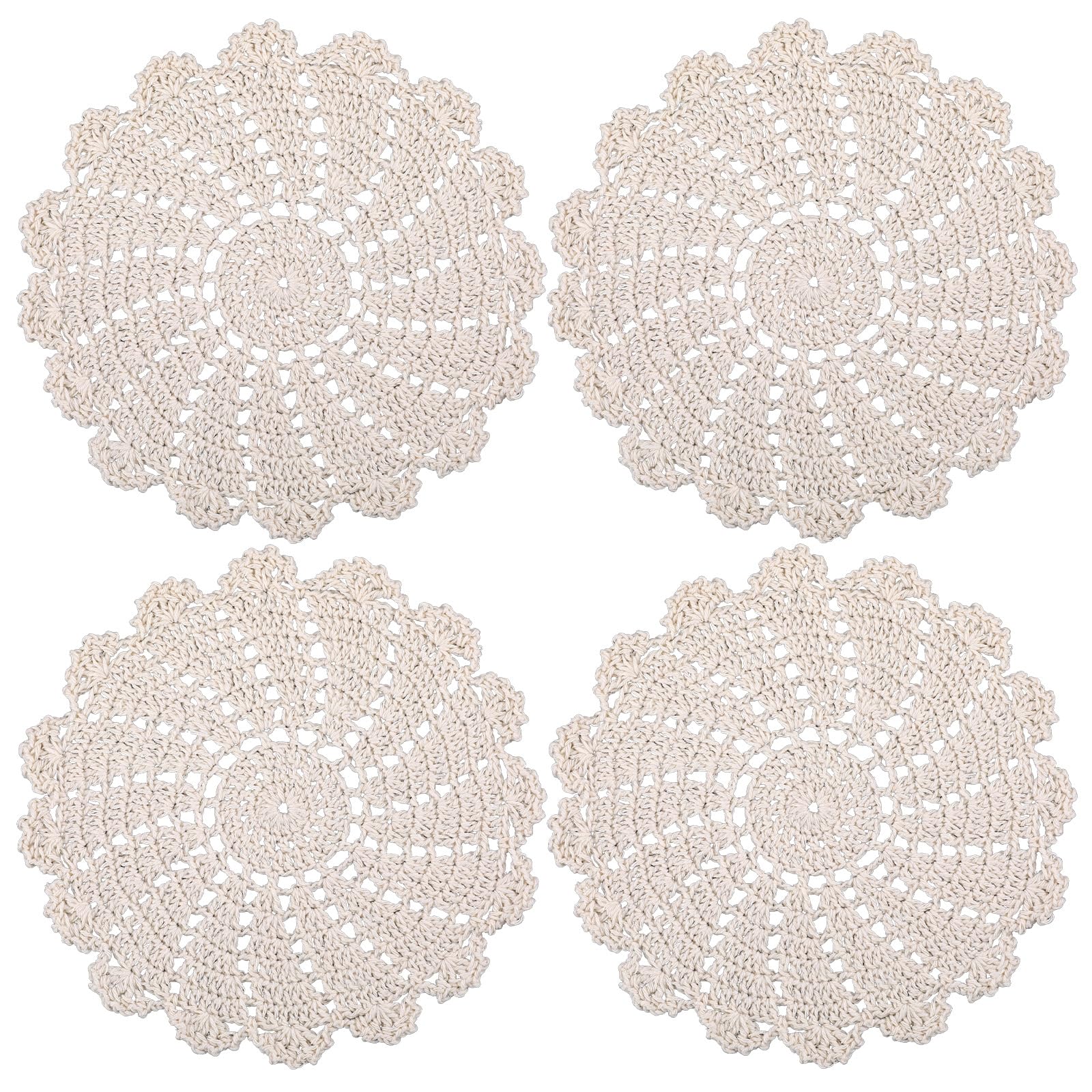 Amazon.com: 4Pcs Beige Crochet Doilies Cotton Handmade Round Doilies ...