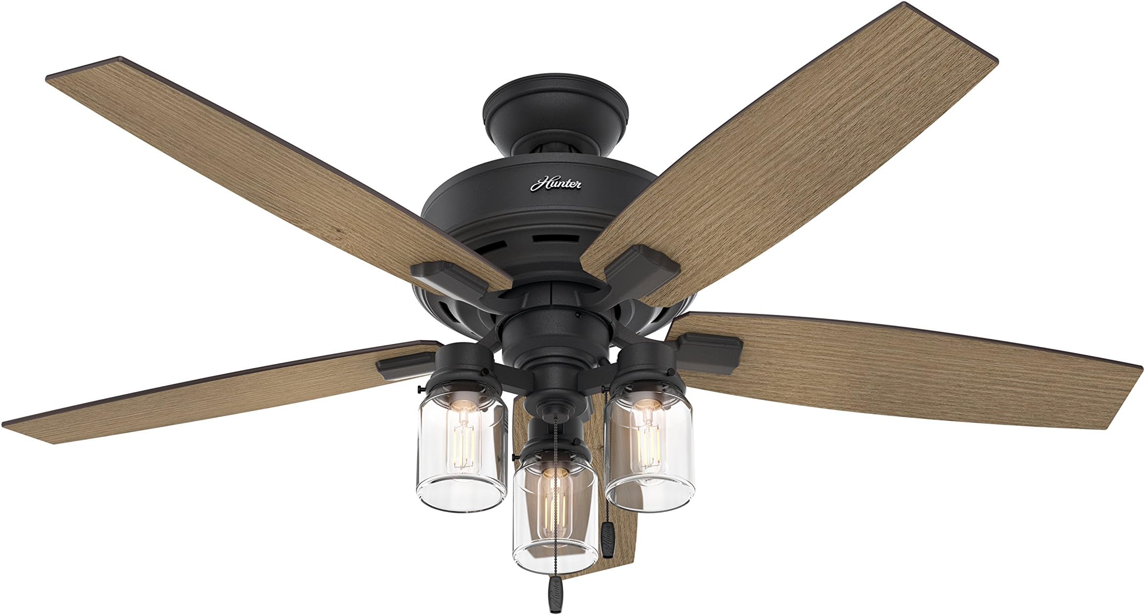 Hunter Fan 52 inch Rustic Ceiling Fan with Clear Glass LED Light Kit ...