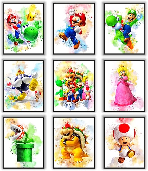 PoyBux Design - Super Mario Game Watercolor Poster Prints, Super Mario ...