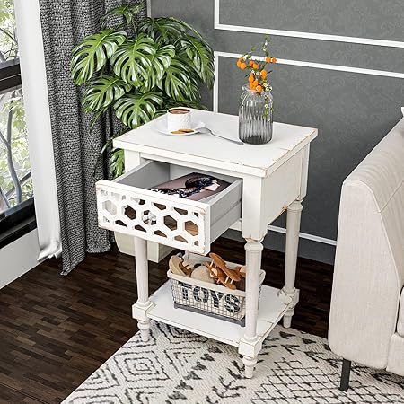 Amazon.com: HOMPUS Tall End Table with Drawer Sets of 2, 2 Pieces ...