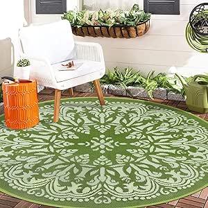 Homcomoda Round Outdoor Patio Rugs 6Ft Waterproof Indoor Outdoor Area ...