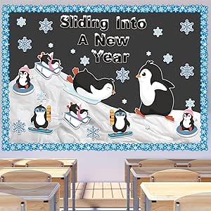Amazon.com: Frienda Winter Bulletin Board Decorations Set Penguins ...